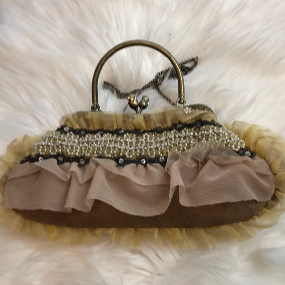 Bags | Vintage Inspired Top Handle Ruffle Purse | Poshmark